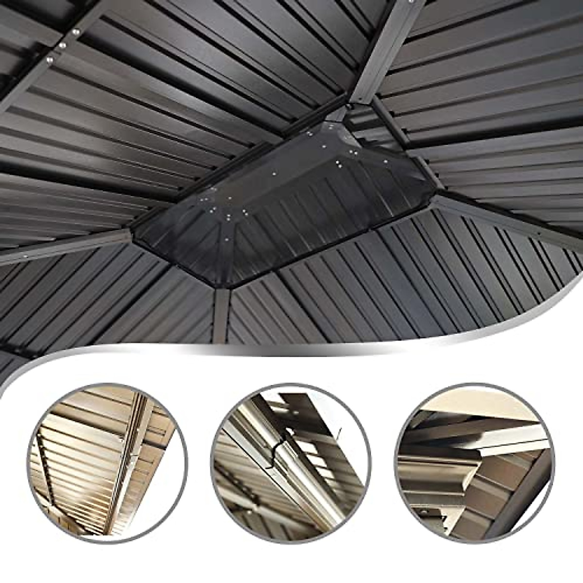 Aoodor 10' x 12' Gazebo Hardtop Roof, Aluminum Frame with Mosquito Netting and Curtain for Garden Patio, Black