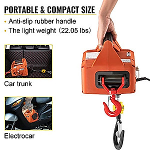 VEVOR 3in1 Electric Hoist Winch, 1500W Portable Electric Winch, 110V Power Winch Crane, 25ft Lifting Height, Overload Protection for Lifting