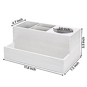 Yoimori Hair Tool Organizer, Wooden Hair Dryer Holder Storage, Hair Accessories Product Styling Tools Blow Dryer Holder for Bathroom Countertop (Weathered White)