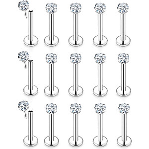 Kridzisw 20g Threadless Push in Nose Rings Stud Piercing Jewelry for Women Stainless Surgical Steel Flat Back Straight Silver Pushin Nostril Nose Lip Labret Ring Bar Pin Bone Piercing Jewelry Men 7mm