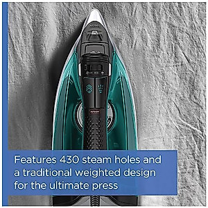 Rowenta, Iron, Pro Master Stainless Steel Soleplate Steam Iron for Clothes, 210 g/min, 400 Microsteam Holes, 1775 Watts, Auto-Off, Ironing, Green Clothes Iron, DW8360