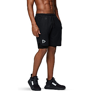 Pinkbomb Men's 2 in 1 Running Shorts Gym Workout Quick Dry Mens Shorts with Phone Pocket (Black, Large)