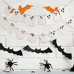 Comelodiant 2 Pack White Halloween Hanging Ghost Banner Halloween Ghost Garland for Haunted Houses Halloween Party Indoor Outdoor Decorations Home Mantel Decorations