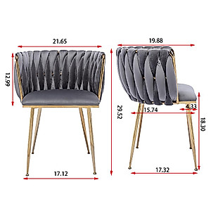 TXFTRR Velvet Dining Chairs Set of 2, Velvet Dining Chair with Woven Hollow Backrest Design, Modern Dining Chair Set with Gold Metal Legs, Upholstered Velvet Chairs for Dining Room, Living Room