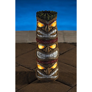 VP Home Triple Tiki Totem Party Time (Cocktail Tiki) Solar Powered LED Outdoor Decor Garden Light