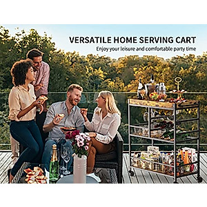 Gizoon 3 Tier 38" Home Bar Serving Cart with Large Storage Space, Mobile Kitchen Storage Trolley with Lockable Wheels, 12 Wine Rack, Glass Holder, Removable Tray (Retro)