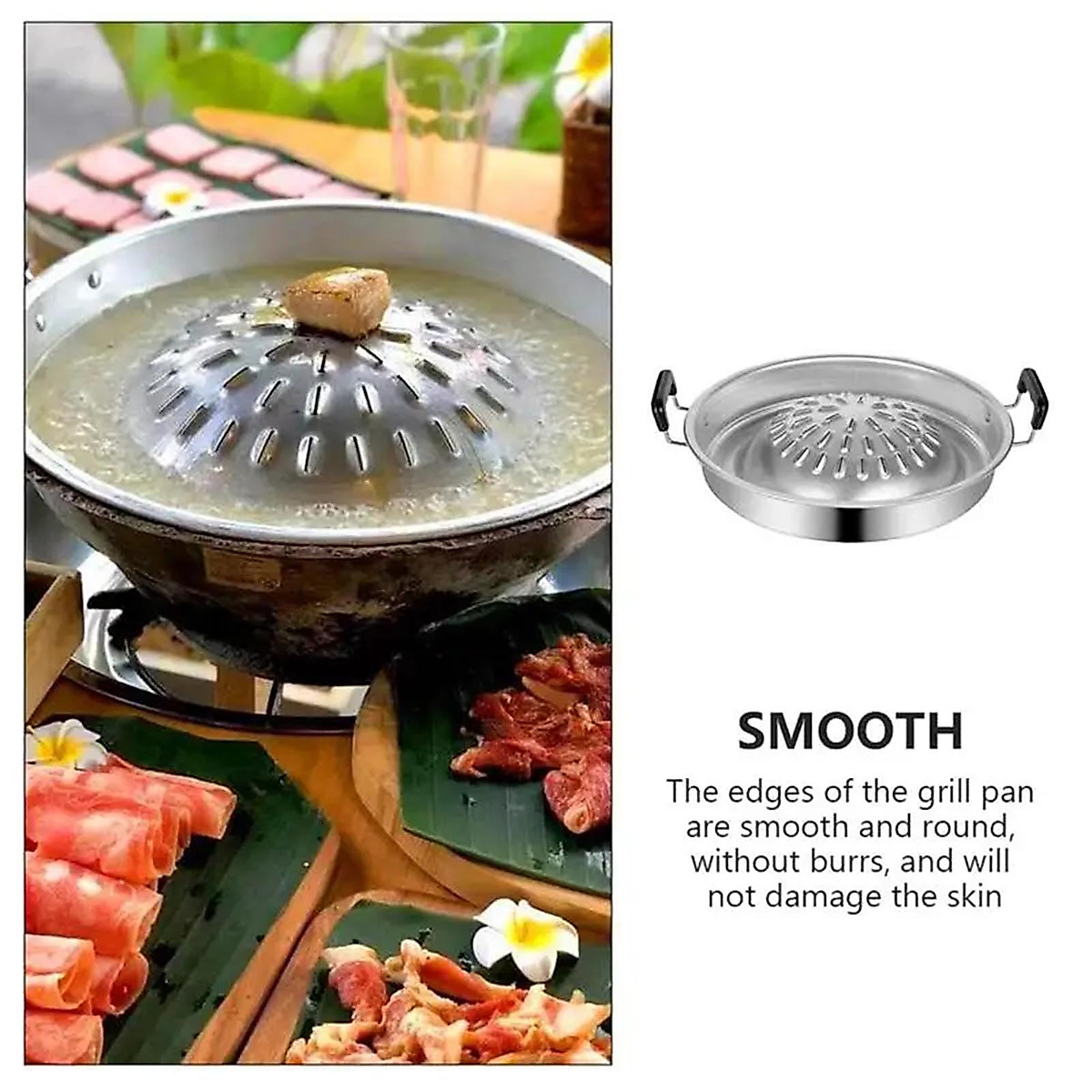 RSBFER Korean BBQ Grill Pan, Aluminum Stovetop Round Barbecue Grill Plate, Basket Steamer Cookware Kitchen Cooking Tools,35cm