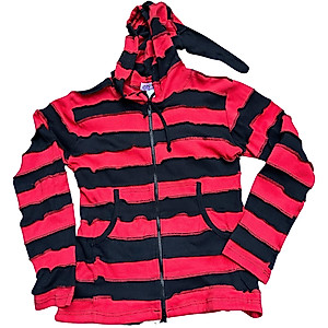 Shopoholic Fashion Women Pixie Zip Up Hoodie Striped Hippie Jacket Sweater [L,Red Black]