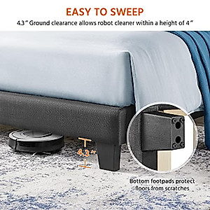 Yaheetech Queen Size Bed Frame, Upholstered Platform Bed with Wing Edge Channel Headboard, Square Tufted Fabric/Mattress Foundation/Wooden Slats Support/No Box Spring Needed/Easy Assembly/Dark Gray