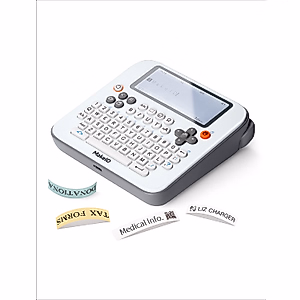 Makeid E1 Portable Label Maker - Bluetooth Compatible Thermal Printer - QWERTY Keyboard, 4.42" LCD Screen - Prints 9mm, 12mm, 16mm Clear Waterproof Sticker Labels - Includes USB Cable
