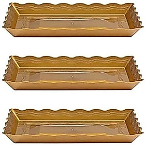 Kingzak Plastic Rectangular Wave Serving Tray - 18” x 12” | Gold | Pack of 1 (Model: 62961)