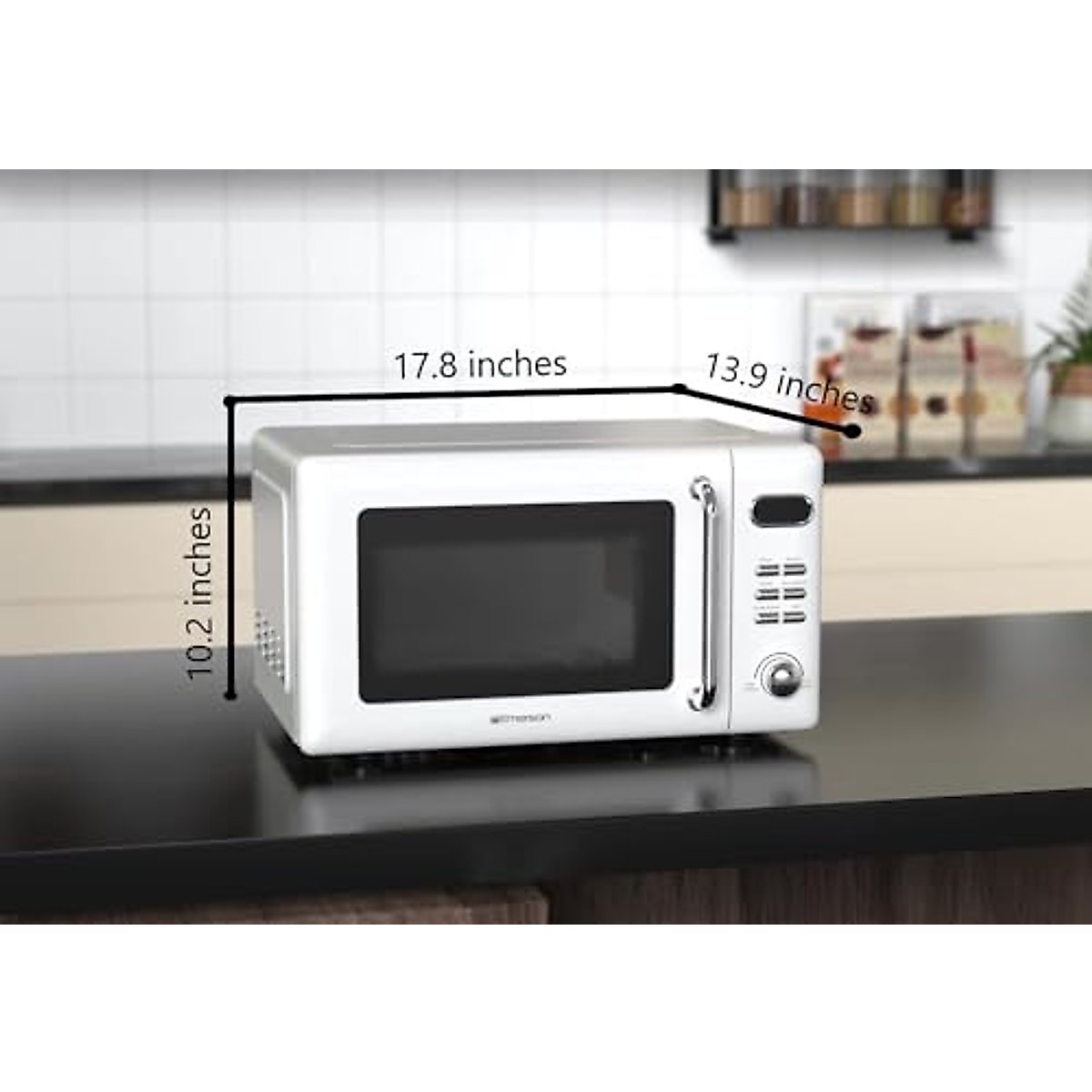 Emerson MWR7020W-N Retro Digital Microwave Oven with Timer & LED Display 700W with 5 Micro Power Levels, 8 Pre-Programmed Settings, Express & Defrost, with Child Safe Lock, 0.7 Cu. Ft, White