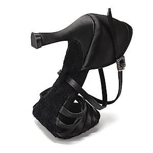 RUYBOZRY Women's Latin Salsa Dance Shoes Ballroom Performance Practice Bachata Dancing Shoes,EM911-7.5,Black,US 7.5