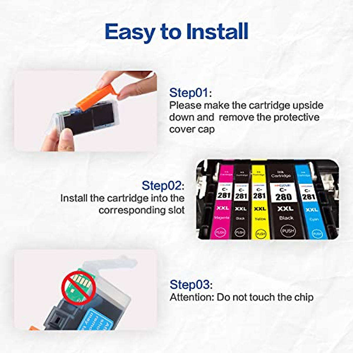 Compatible Ink Cartridges Compatible with Canon 280 281 PGI-280XXL CLI-281XXL for Canon PIXMA TR7520 TR8520 TS6120 TS6220 TS8120 TS8220 TS9120 Printer (PGBK/PB/BK/C/M/Y) 6 Pack