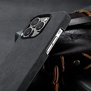 TYXDKJ Alcantara Case for iPhone 15 Pro, Handmade Half-Wrapped Synthetic Suede Cover, Compatible with Magsafe Wireless Charging (Black)