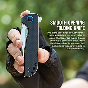 OKNIFE Freeze 2 Folding Pocket Knife, EDC Folding Knife with Carbon Fiber Overlay Handle, 154CM Steel Blade and Ceramic Ball Bearing Washer for Camping