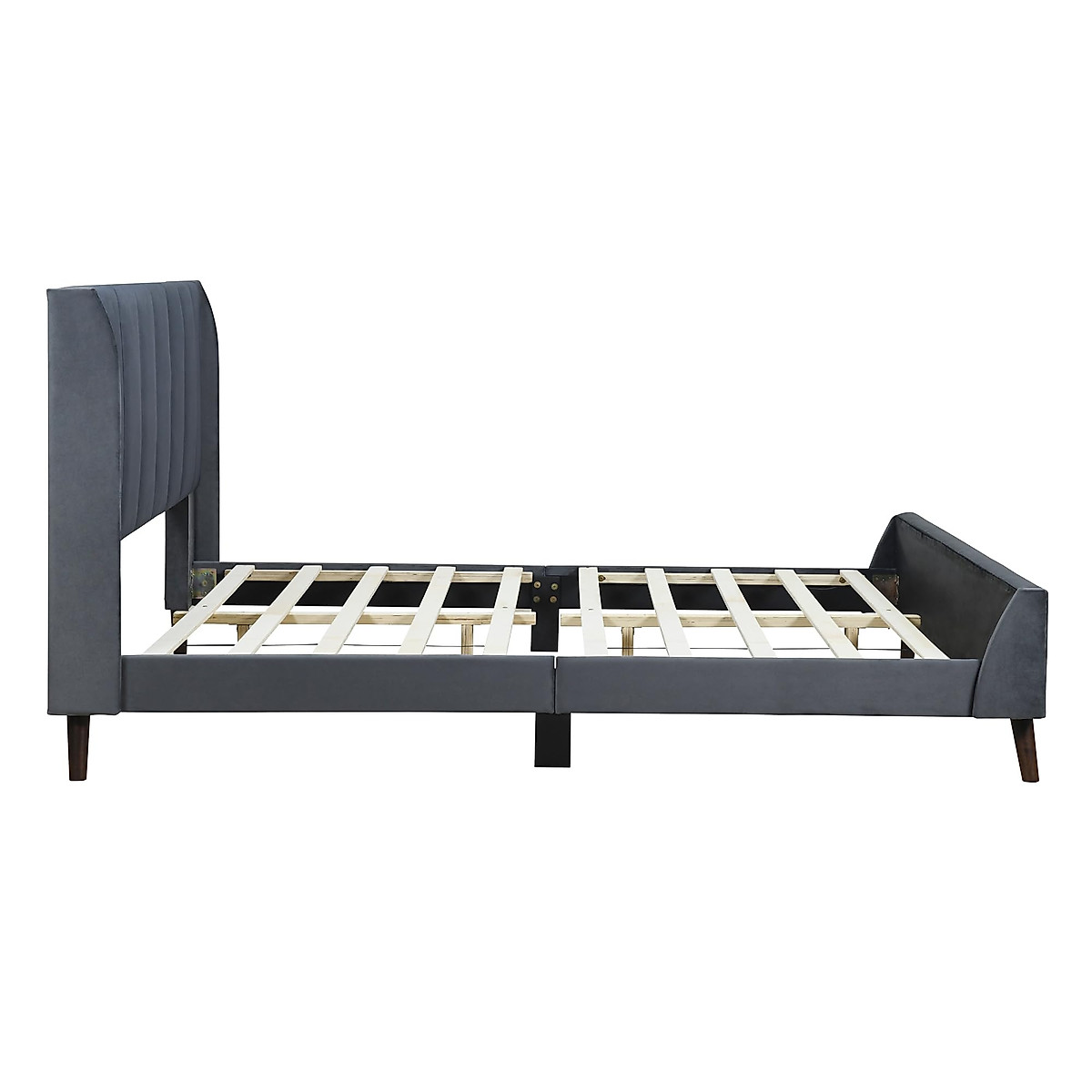 Prohon Upholstered Platform Bed with Tufted Headboard and Soft Wingback, Queen Size Bed Frame No Box Spring Needed, Velvet Bedframe w/Wood Slat Mattress Foundation, Gray