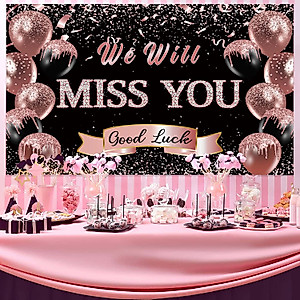 Retirement Farewell Party Backdrop We Will Miss You Rose Gold Glitter Balloon Photography Background Goodbye Going Away Retirement Bye Office Work Graduation Party Decoration 7x5FT