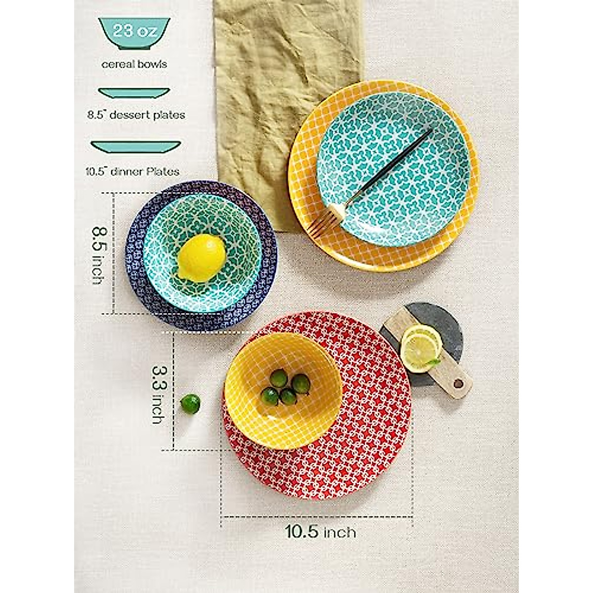 DOWAN Ceramic Plates and Bowls Sets, 12-Piece Dinnerware Sets for Birthday Gifts, Colorful Dish Set for 4, Porcelain Dinner Dessert Plates,and Soup Bowls Set for Home Decor Housewaming Gift