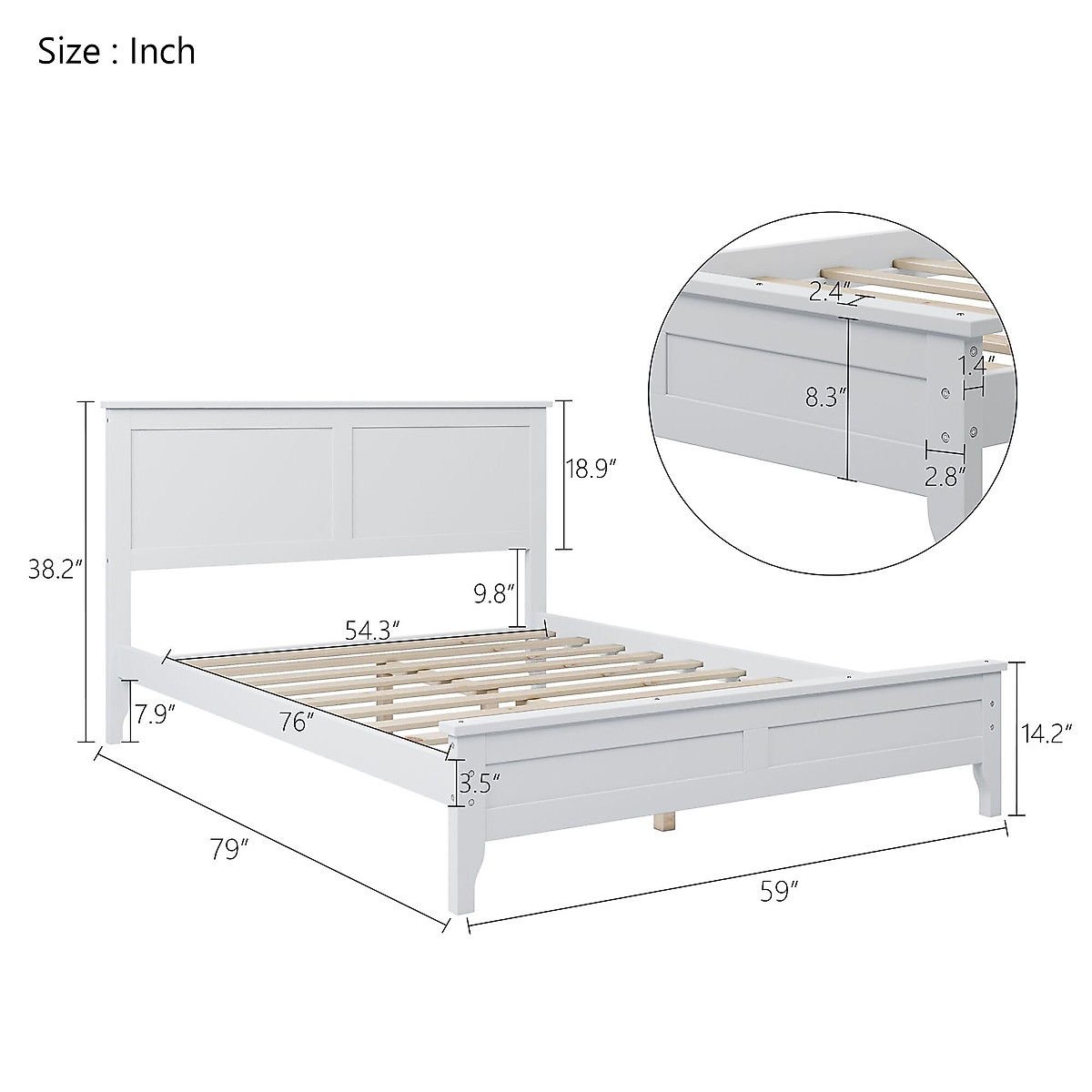 Harper & Bright Designs Full Size Platform Bed with Headboard, Modern Wooden Full Bed Frame with Slat Support, Full Size Beds for Kids Teens Adults, No Box Spring Need, White