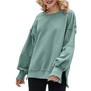 Beaully Women’s Oversized Contrast Patchwork Sweatshirt Casual Side Split High Low Hem Boyfriend Pullover Tops Streetwear 6088 Grey Blue Medium