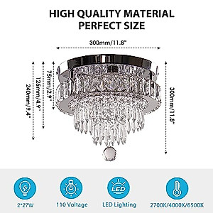 Cainjiazh 11.8" Dimmable Crystal Chandelier Crystal Ceiling Light Modern Crystal Chandeliers Flush Mount Ceiling Light Lamp Fixture for Dining Room Living Room Bedroom Hallway Remote Control