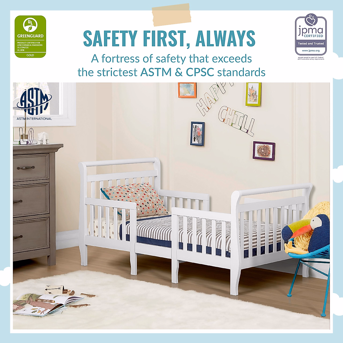 Dream On Me Emma 3 in 1 Convertible Toddler Bed in White