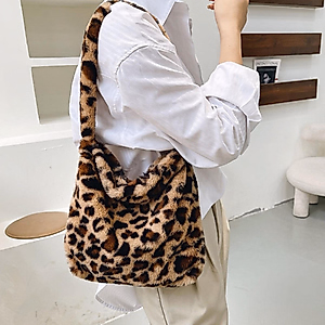 Wsnld Crossbody Bags Small Underarm Shoulder Bags Fluffy Lady Shoulder Handbags Female Simple Totes for Women, Leopard