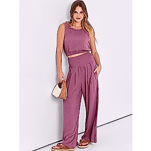 ANRABESS Women's 2 Piece Linen Lounge Set Casual Matching Pants Jumpsuit Summer Beach Travel Vacation Trendy Outfits X-Large