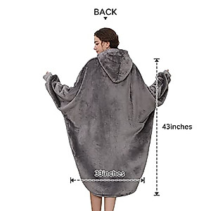 Pawque Wearable Blanket for Adults Women Men, Super Warm and Cozy Oversized Sweatshirt, Big Blanket Hoodie with Dolman Sleeves and Giant Pocket, One Size Fits All, Grey