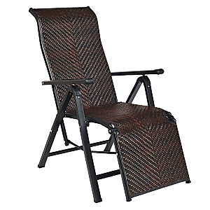 Outdoor PE Rattan Folding Lounge Chair Chaise Lounge Reclining Chair Ergonomic Adjustable Backrest Position Solid Steel Frame Construction Ideal for Patio Beach Balcony Backyard Pool Side Use