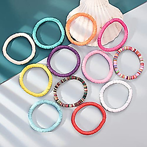 HYHONEY 12pcs Heishi Bracelet Cute Bracelets Clay Bead Bracelet Bracelets Set Stack Vinyl Disc Bead Surfer Stretch Bracelets Summer Beach Bracelet Bracelets For Women