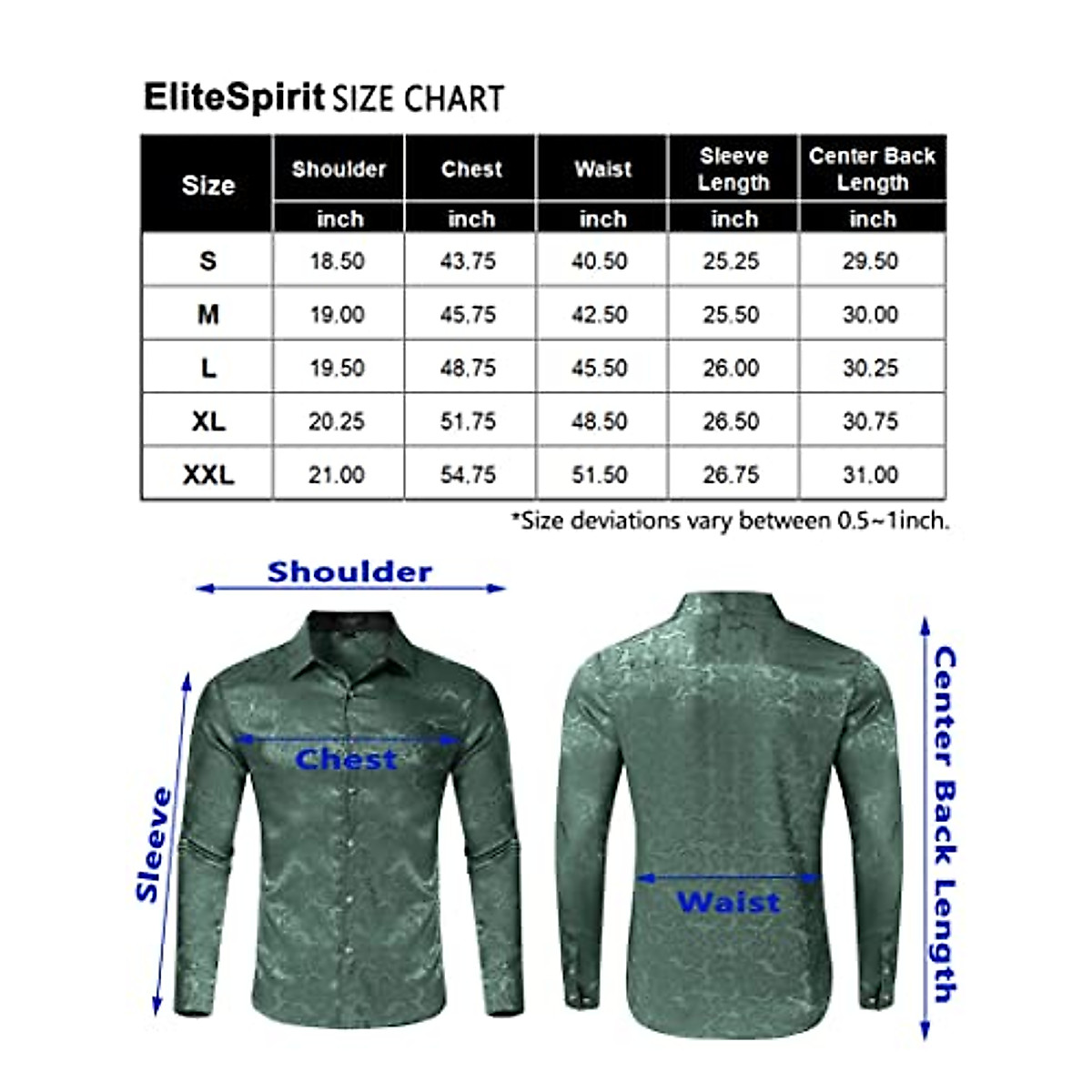 EliteSpirit Mens Rose Printed Dress Shirts Floral Button Down Shirt Long Sleeve Shirts for Party Prom Green S