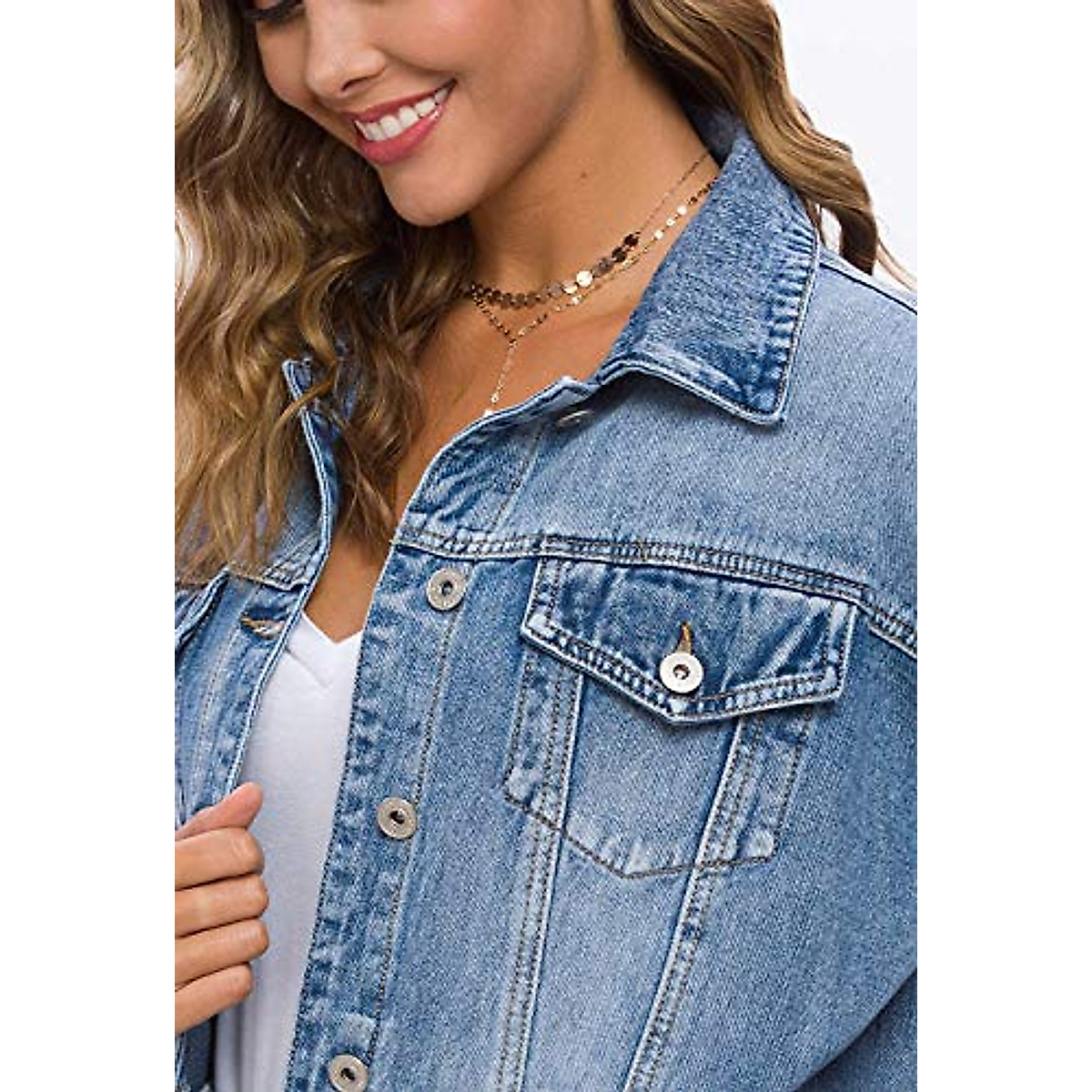 Cantonwalker Women's Oversize Vintage Washed Boyfriend Denim Jacket Long Sleeve Classic Loose Jean Trucker Jacket 003 (Light Blue Washed, L)…