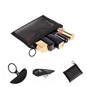 Patu Zipper Mesh Bags, Pack of 4 (S/M/L & Pencil Pouch), Beauty Makeup Cosmetic Accessories Organizer, Travel Toiletry Kit Set Storage Case, Black