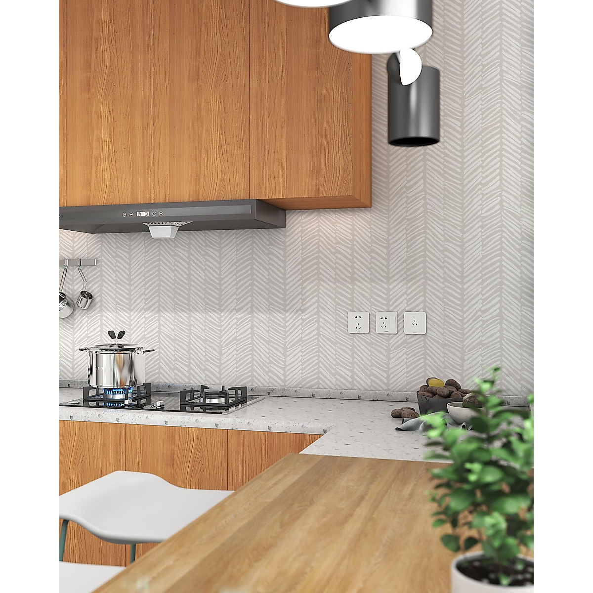 Striped Wallpaper Peel and Stick Wallpaper for Bedroom 17.3"x78.8" White/Beige Wallpaper Herringbone Wallpaper Self Adhesive Removable Wallpaper Modern Line Contact Paper for Cabinets Bathroom Decor