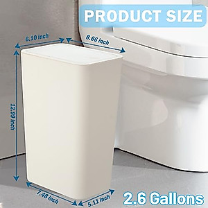SHPMXUPW 3 Pack Bathroom Small Trash Can with Lid,10L / 2.6 Gallon Slim Garbage Bin Wastebasket with Pop-Up Lid for Bedroom, Office, Kitchen, Craft Room, Fits Under Desk/Cabinet/Sink/White