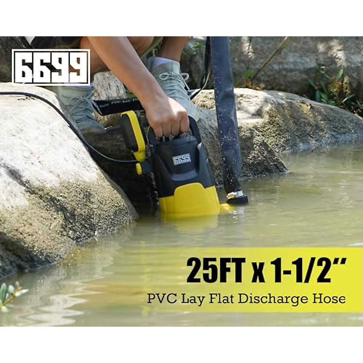 6699 Water Discharge Hose 1-1/2” ID PVC Lay Flat 25FT Length with Clamps Heavy Duty Backwash Hose Easy Installation for Swimming Pools Pump Accessory Household Drainage Kit