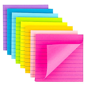 (8 Pack) Lined Sticky Notes 4x4 Bright Stickies Colorful Super Sticking Power Memo Pads, 8 Colors, Strong Adhesive