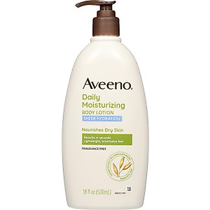 Aveeno Sheer Hydration Daily Moisturizing Fragrance-Free Lotion with Nourishing Prebiotic Oat, Fast-Absorbing Body Moisturizer for Dry Skin with Lightweight, Breathable Feel, 18 fl. oz