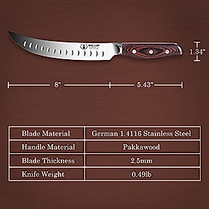 WALLOP Butcher's Breaking Knife - 8 inch Butcher Knife Scimitar Knife Meat Slicing Knife, German HC Stainless Steel with Full Tang Pakkawood Handle - Jane Series with Gift Box