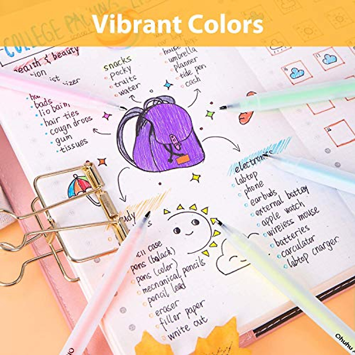 Ohuhu 20 Packs Gold Silver White Gel Ink Pen 10 Colors Fine Point White Pens for Highlighting on Markers Colored Pencils Watercolor Paintings Black Paper Drawing Coloring Adult Kids Artists