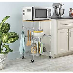 Whitmor Supreme Microwave Cart with Locking Wheels - Chrome with Food Safe Cutting Board 16 x 22.5 x 34 inches