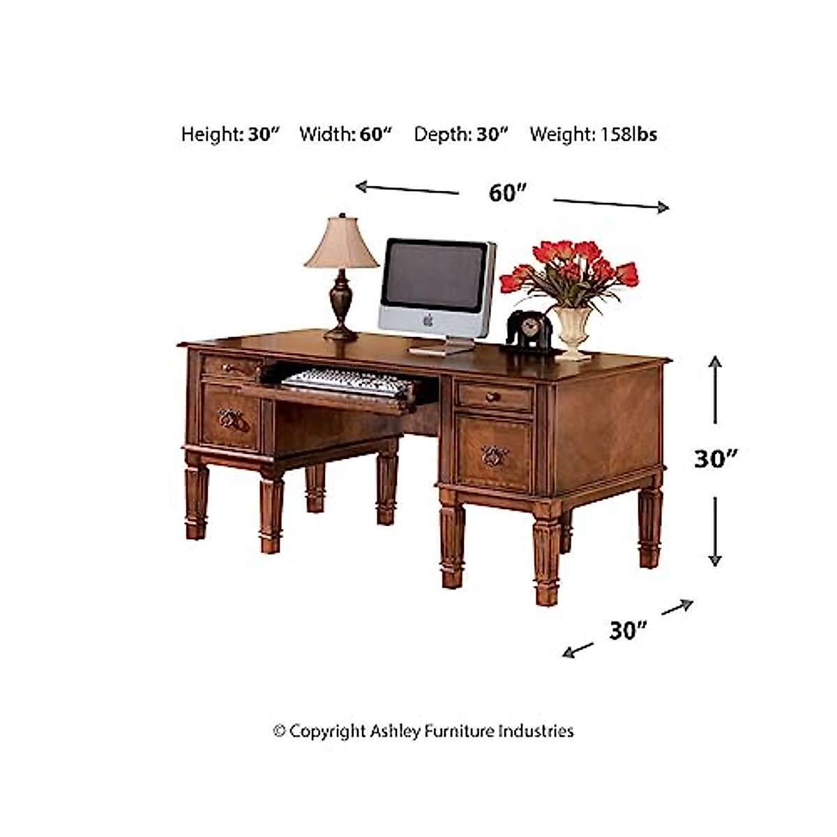Signature Design by Ashley Hamlyn Traditional Home Office Desk with Storage and Pull Out Tray, Medium Brown