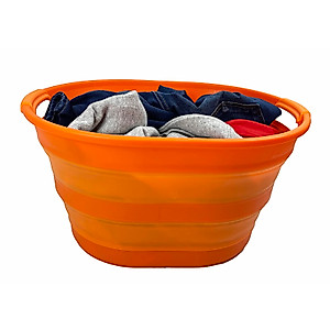 SAMMART 23L (6 Gallons) Collapsible Plastic Laundry Basket - Oval Tub/Basket - Foldable Storage Container/Organizer - Portable Washing Tub - Space Saving Laundry Hamper (Orange)