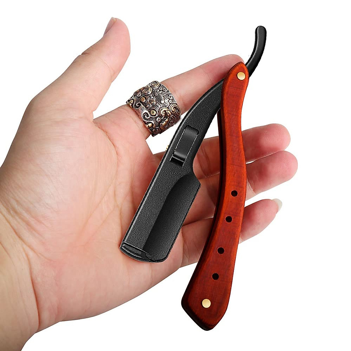 Professional Straight Edge Razor with 20 double-edged Straight Razor Blades,Barber Straight Razor ,Close Shaving Men's Manual Shaver, stainless steel Straight Razor Blades-Straight Razor Kit-Black/Gold (BB)