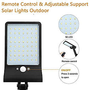 Solar Lights Outdoor with Remote Adjustable Pole 56Led,Waterproof, Motion Sensor Multi-Mode Solar Security Light for Fence,Yard,Road,Porch,Corridor,Garden,Grage(56LED-BLACK-2PACK)