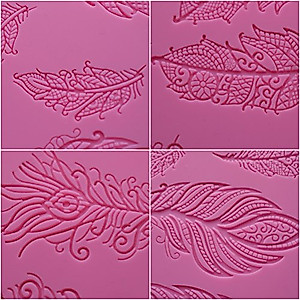 AK ART KITCHENWARE Feather Silicone Cake Lace Mat for Decorating Cake Molds Cupcake Decorations Cookie Tools Pink BLM-28