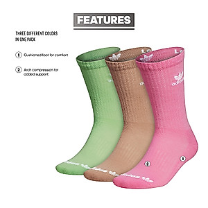 adidas Originals Trefoil Cushioned Crew Socks (3-Pair), Bliss Pink/Magic Beige/Glory Mint Green, Large