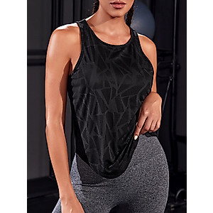 Floerns Women's Workout Tops Geo Print Sleeveless Athletic Running Tank Tops Black L